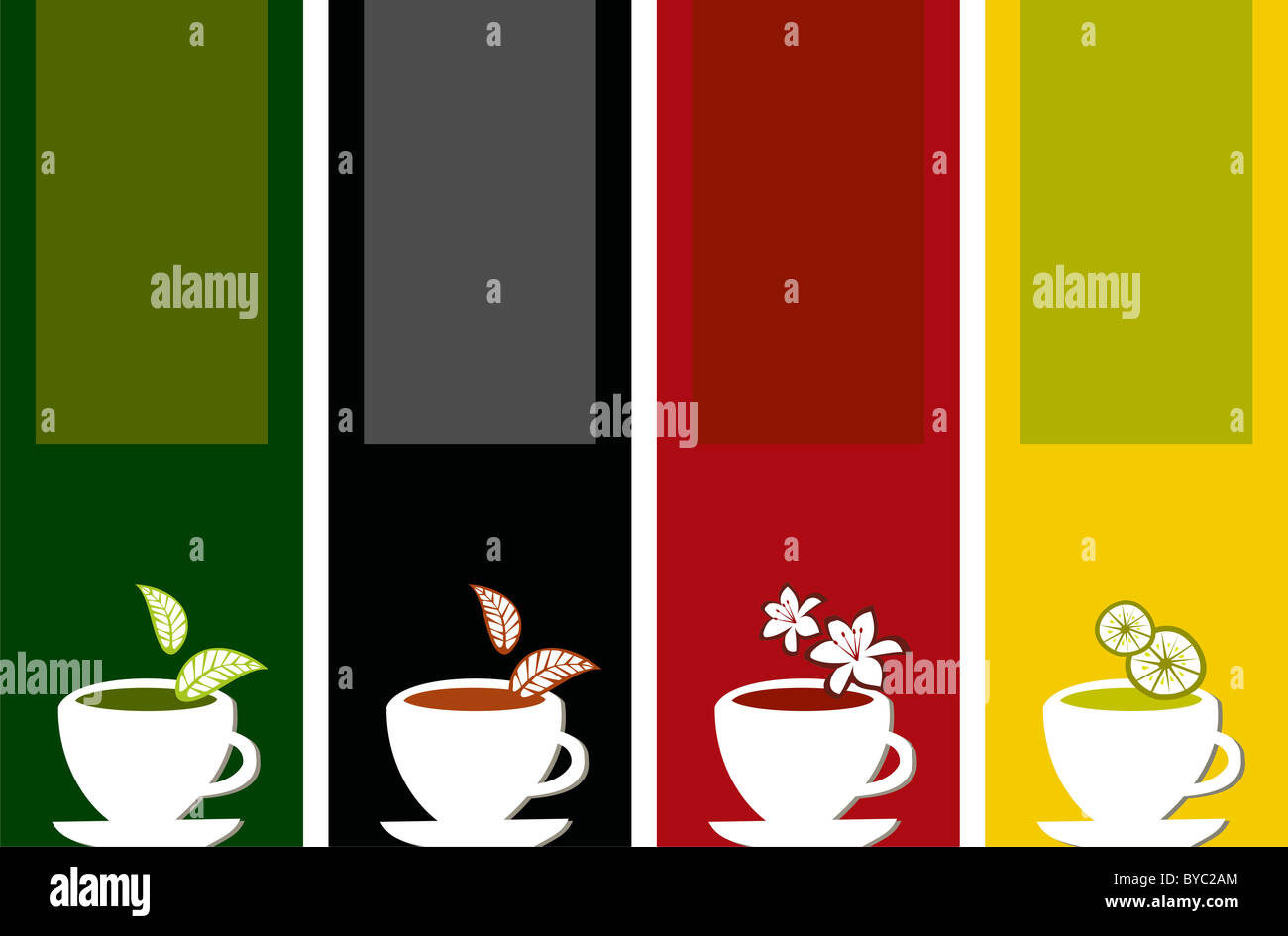 different labels for tea types on different color background Stock ...