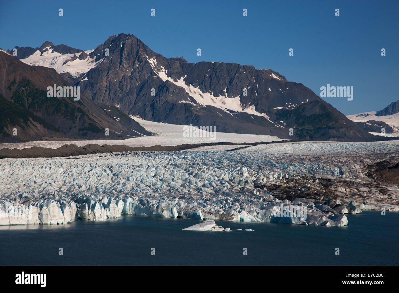 Aerial of Bear Glacier and Bear Lagoon, Kenai Fjords National Park ...