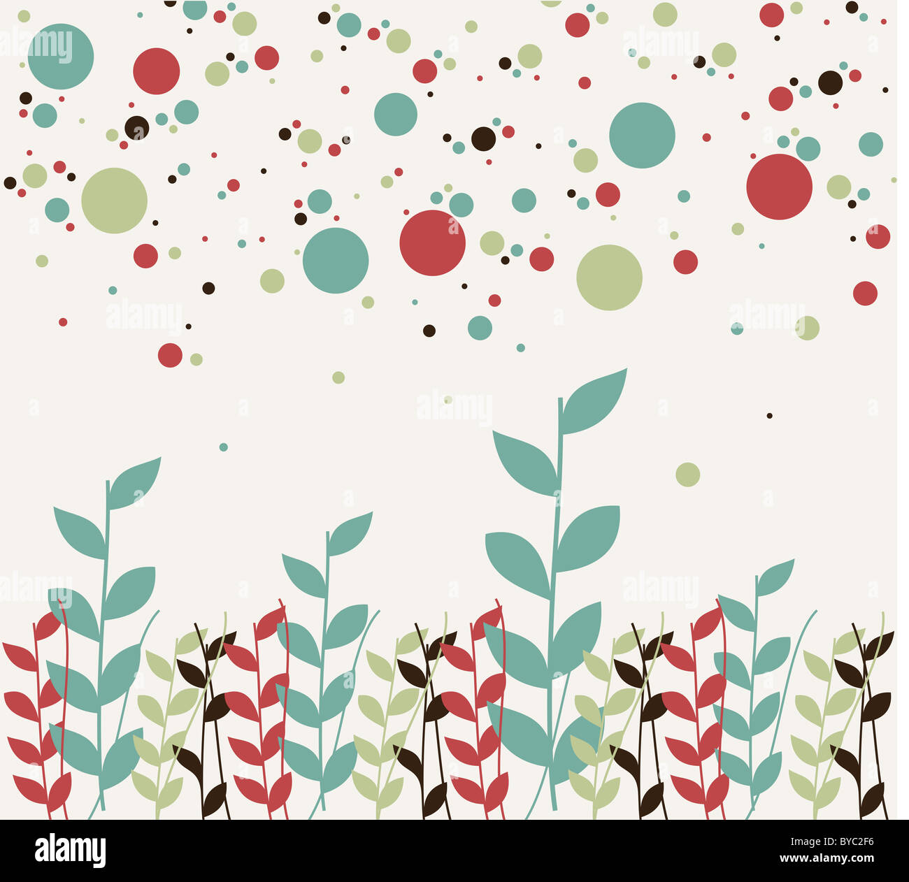 Pattern of natural colorful branches and a bubbles design. White ...