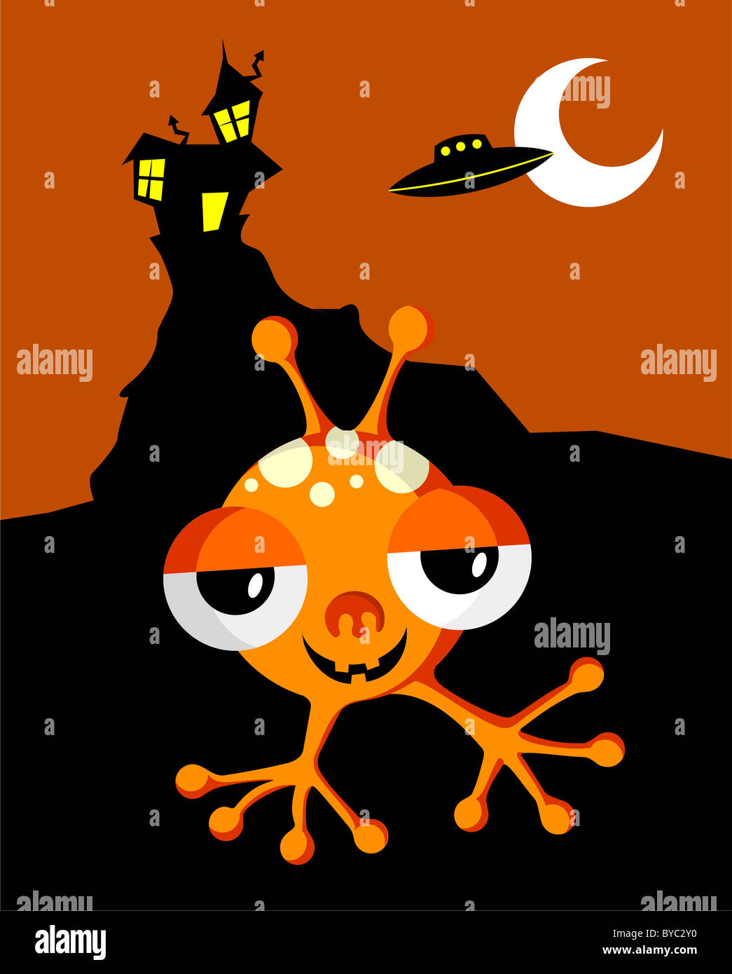 Funny Space Monster On Halloween Background. Vector available Stock ...
