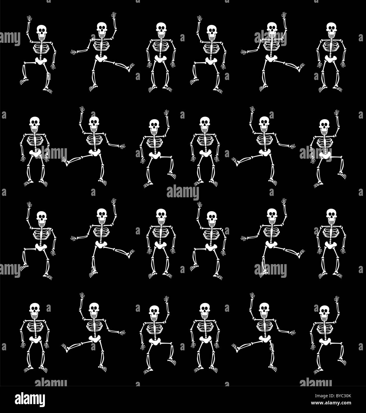 Halloween skeletons dancing on black background. Vector available Stock ...