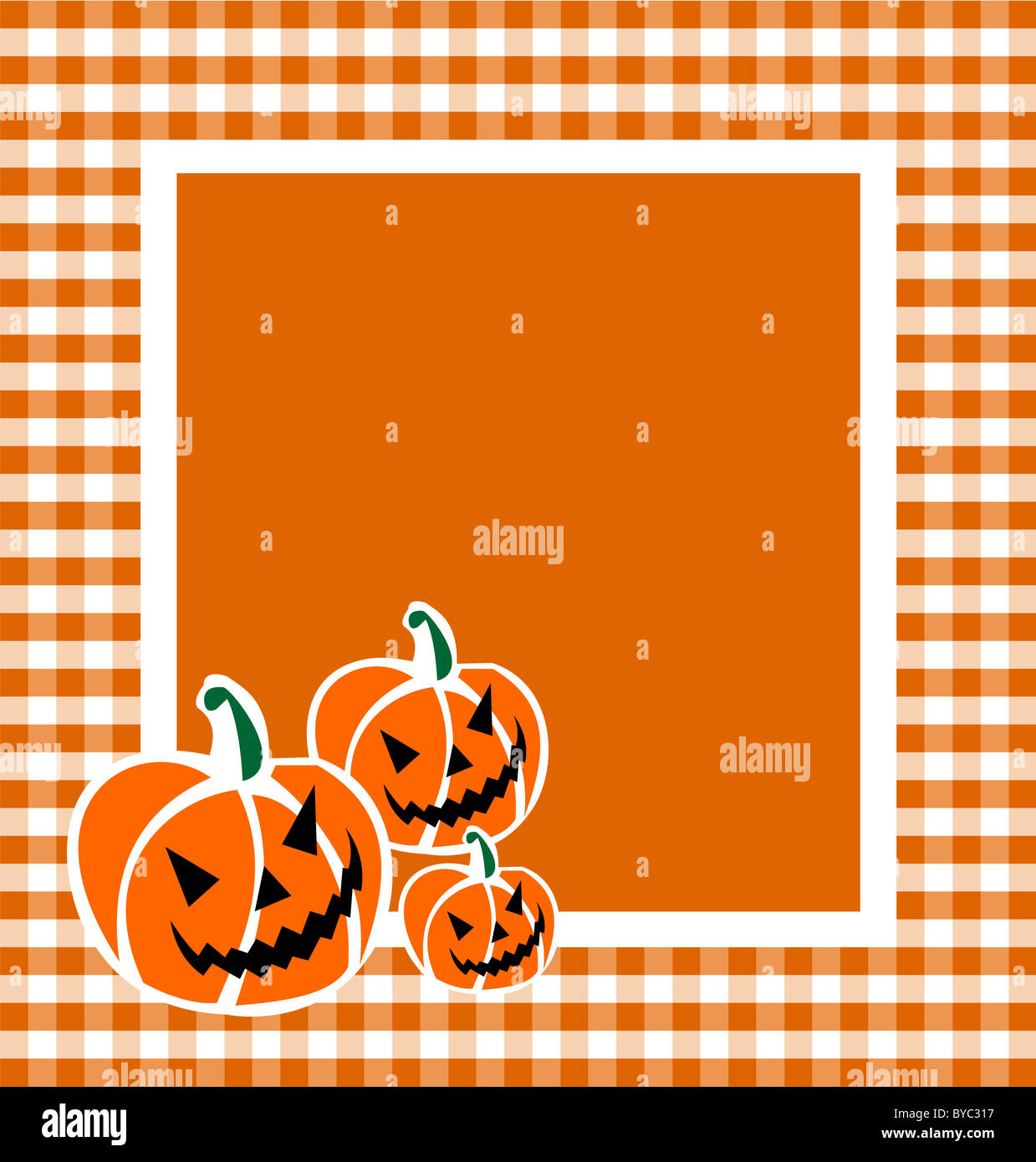 Halloween pumpkin faces in a grid framework. Orange background. Vector ...