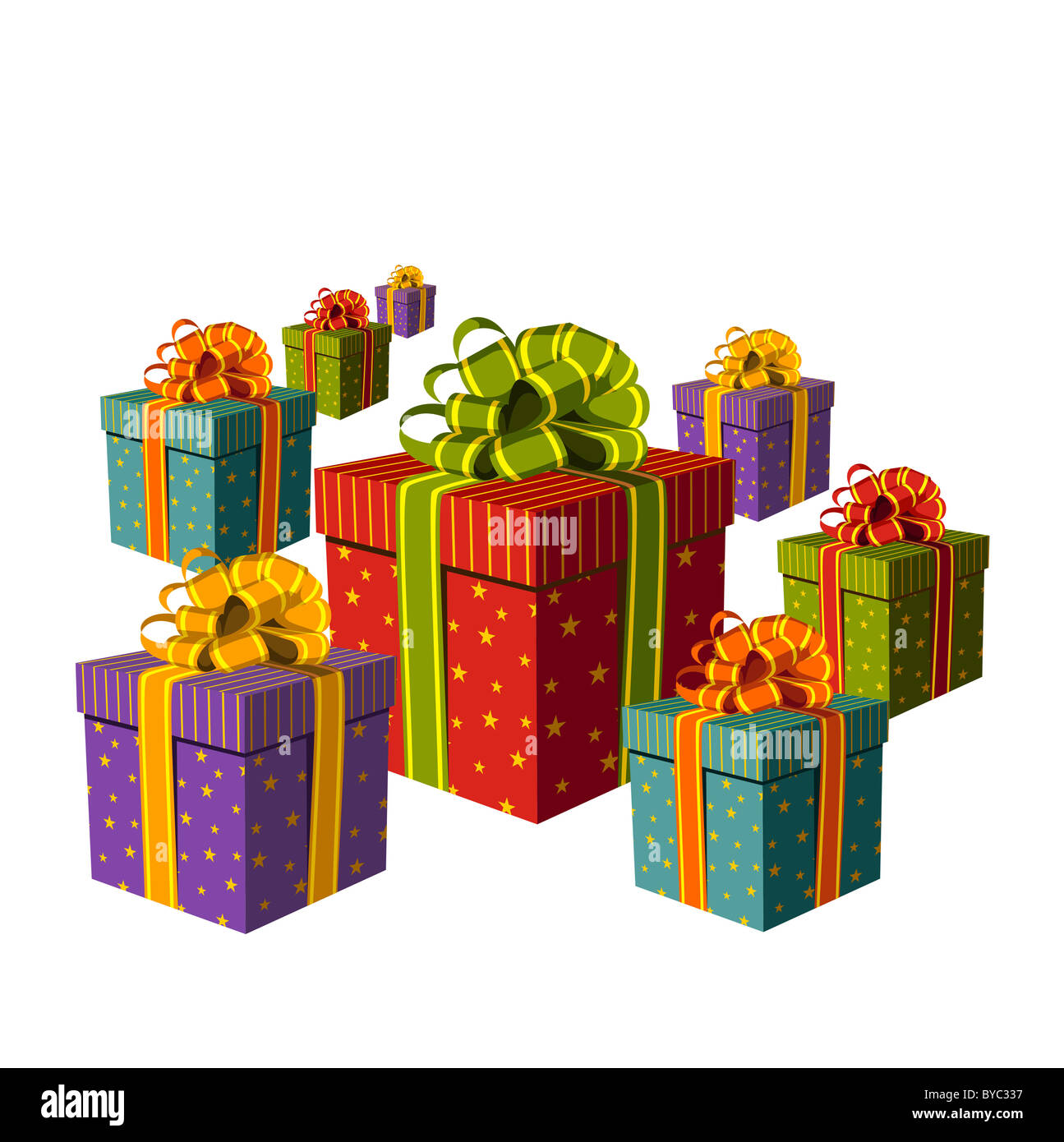 Colorful gift boxes with important ribbons. White background. Vector ...