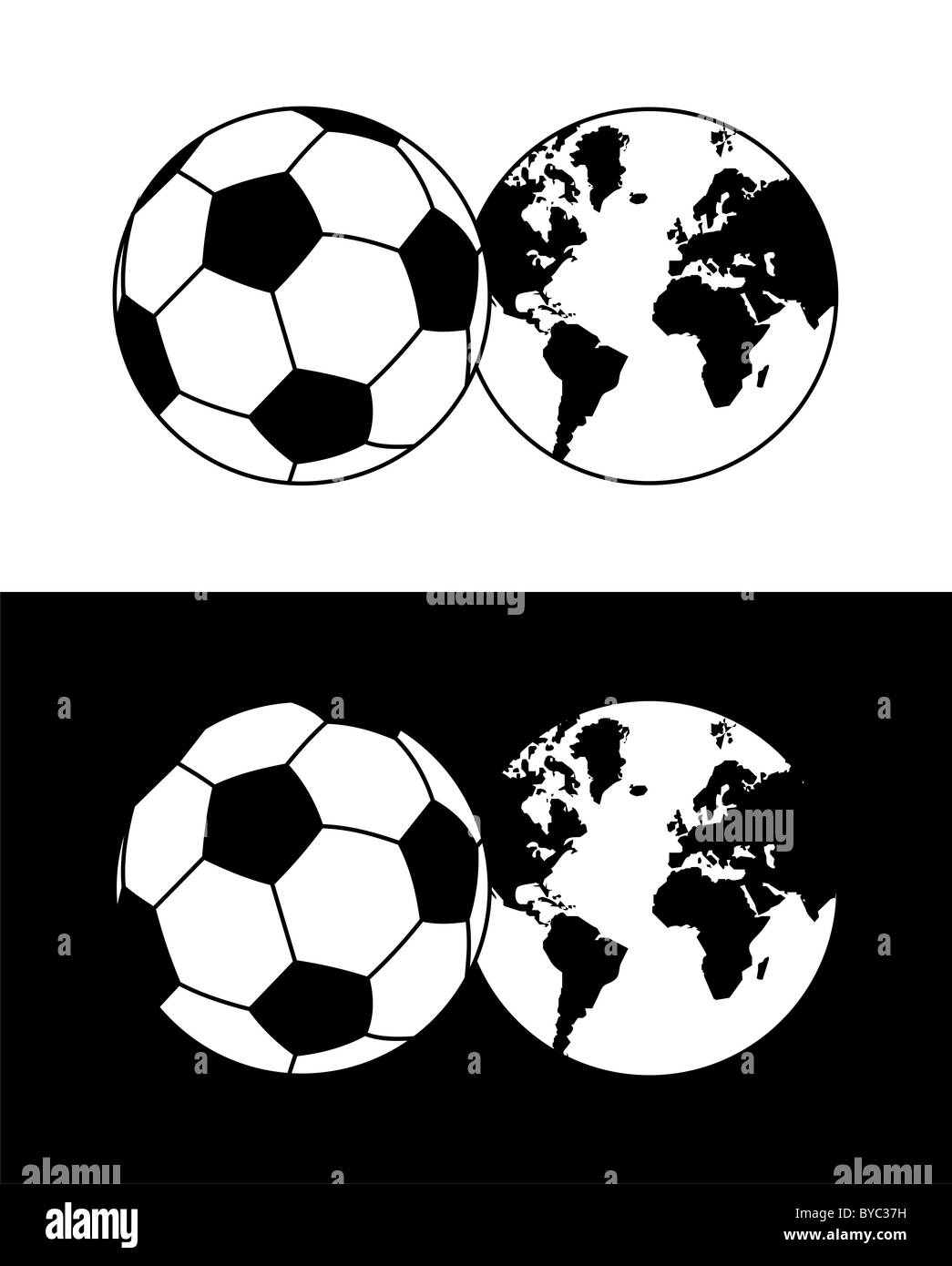 Globe soccer ball composition in black and white Stock Photo - Alamy