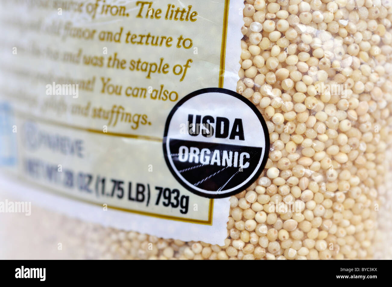 USDA organic label on package of millet Stock Photo - Alamy