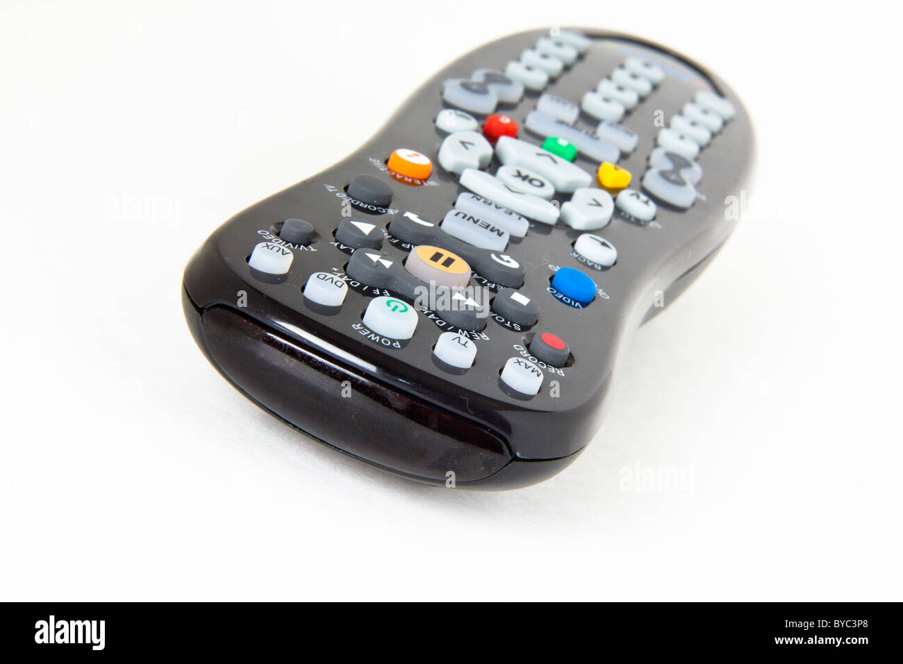 A black remote control on a white background Stock Photo - Alamy