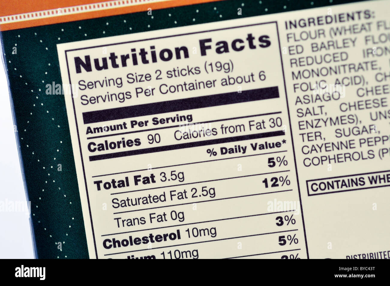 Nutrition information on food package Stock Photo - Alamy