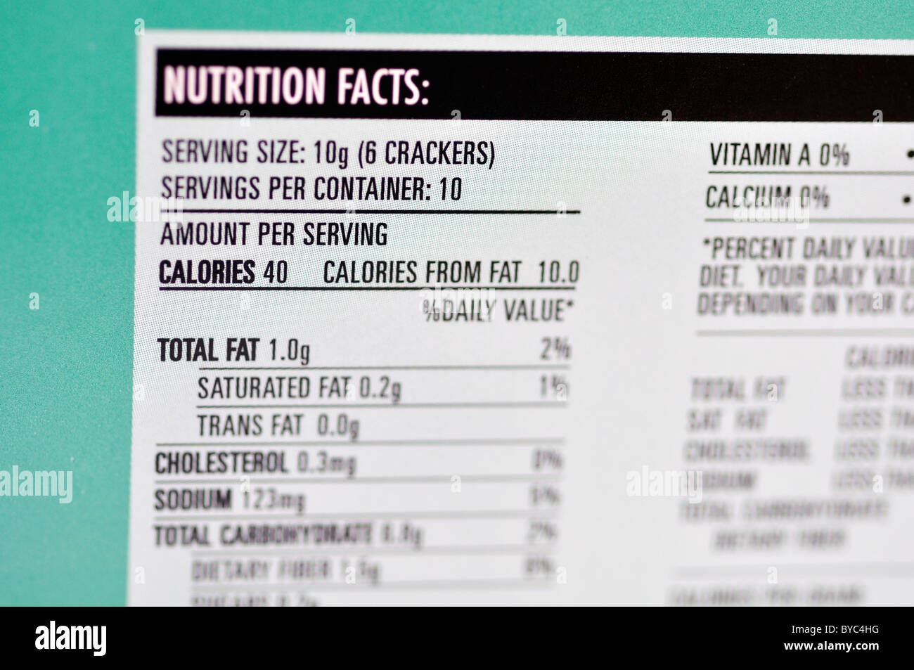 Nutrition information on food package Stock Photo - Alamy