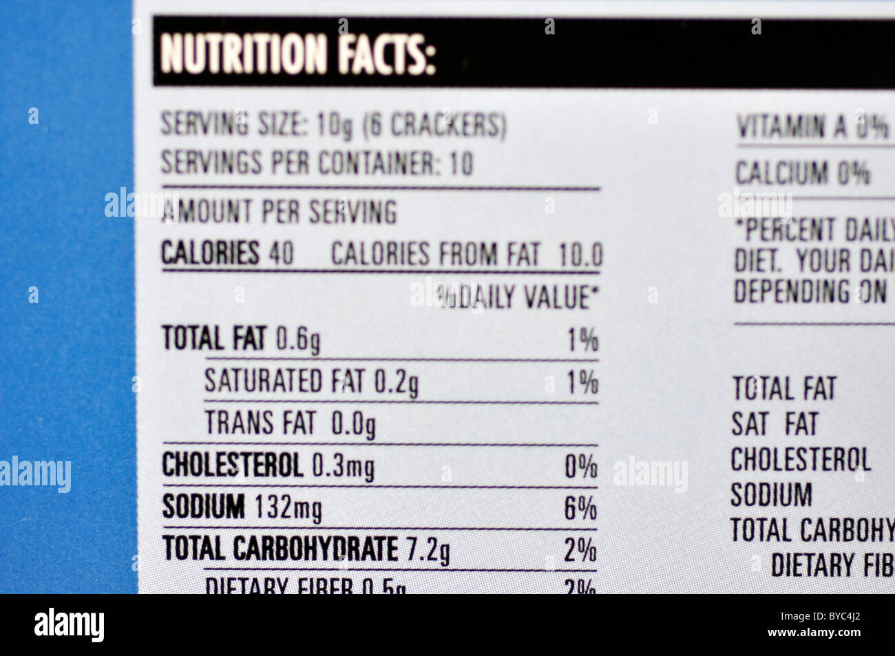 Nutrition information on food package Stock Photo - Alamy