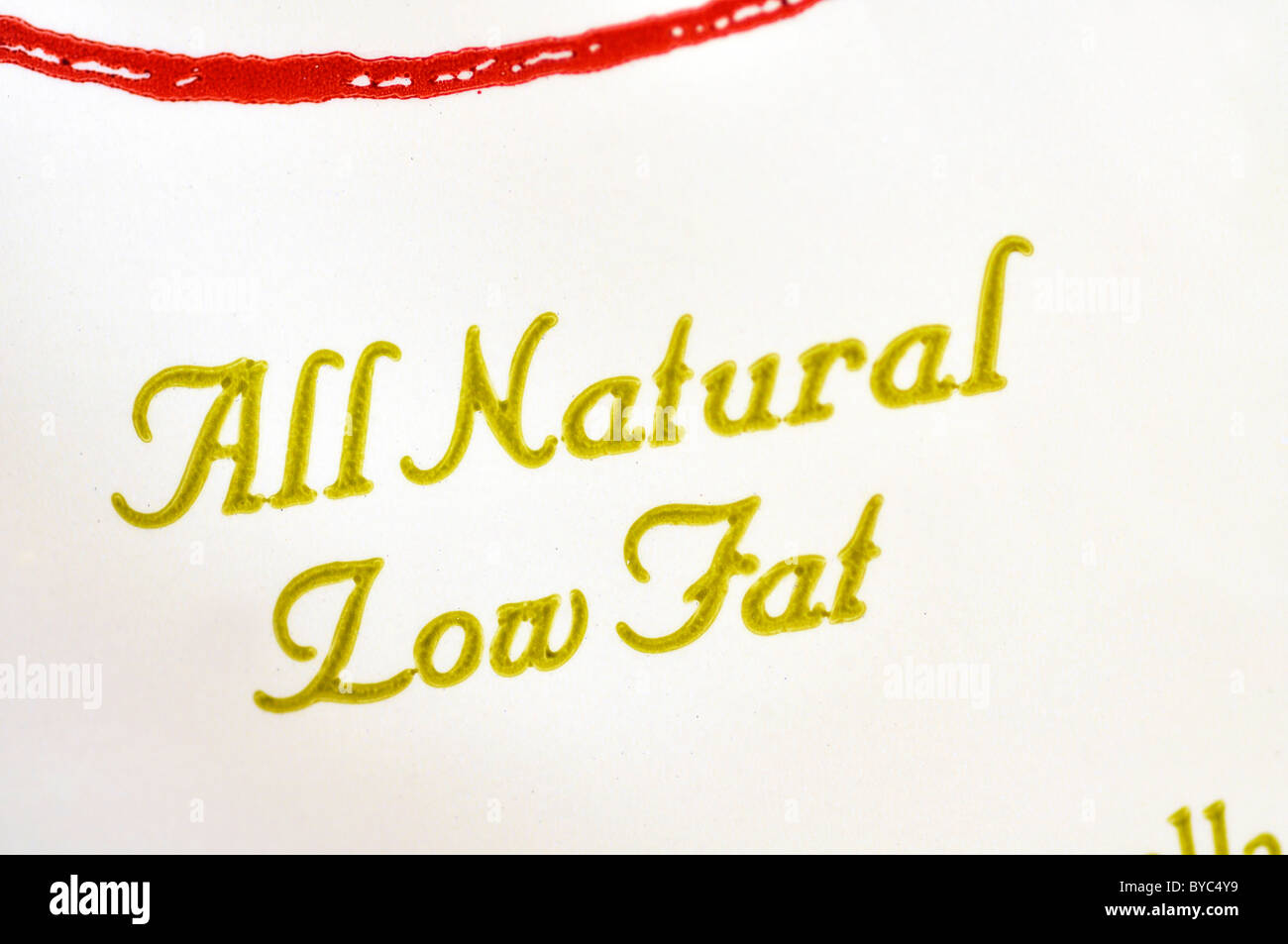 All natural and low fat - written on food package Stock Photo - Alamy