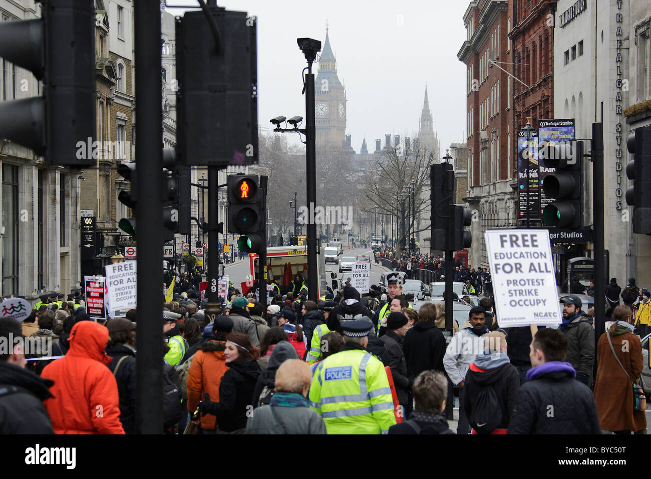 Marchers in Whitehall during student demo Stock Photo - Alamy