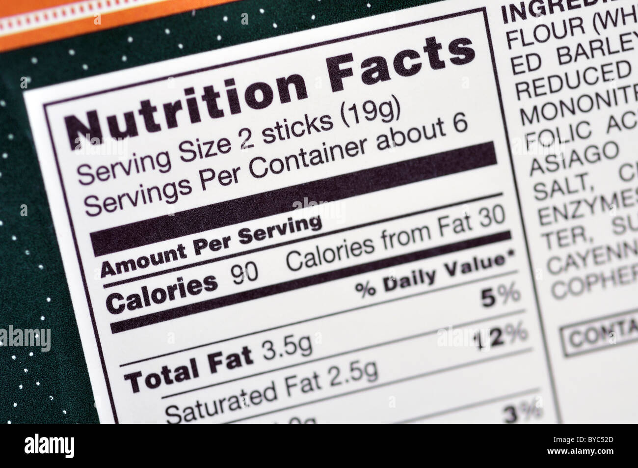 Nutrition information on food package Stock Photo - Alamy