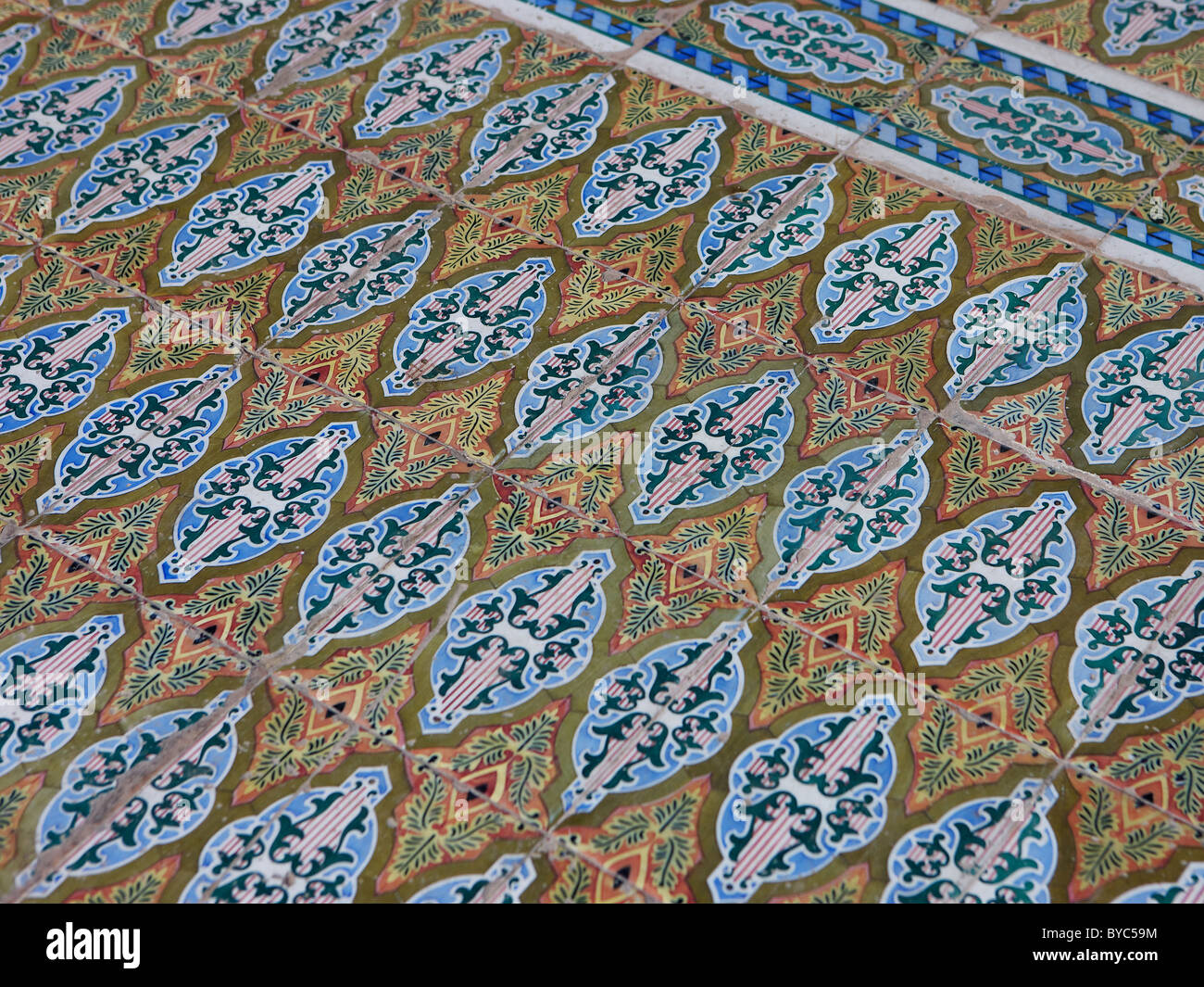 Interior detail of restored traditional courtyard house, Damascus ...
