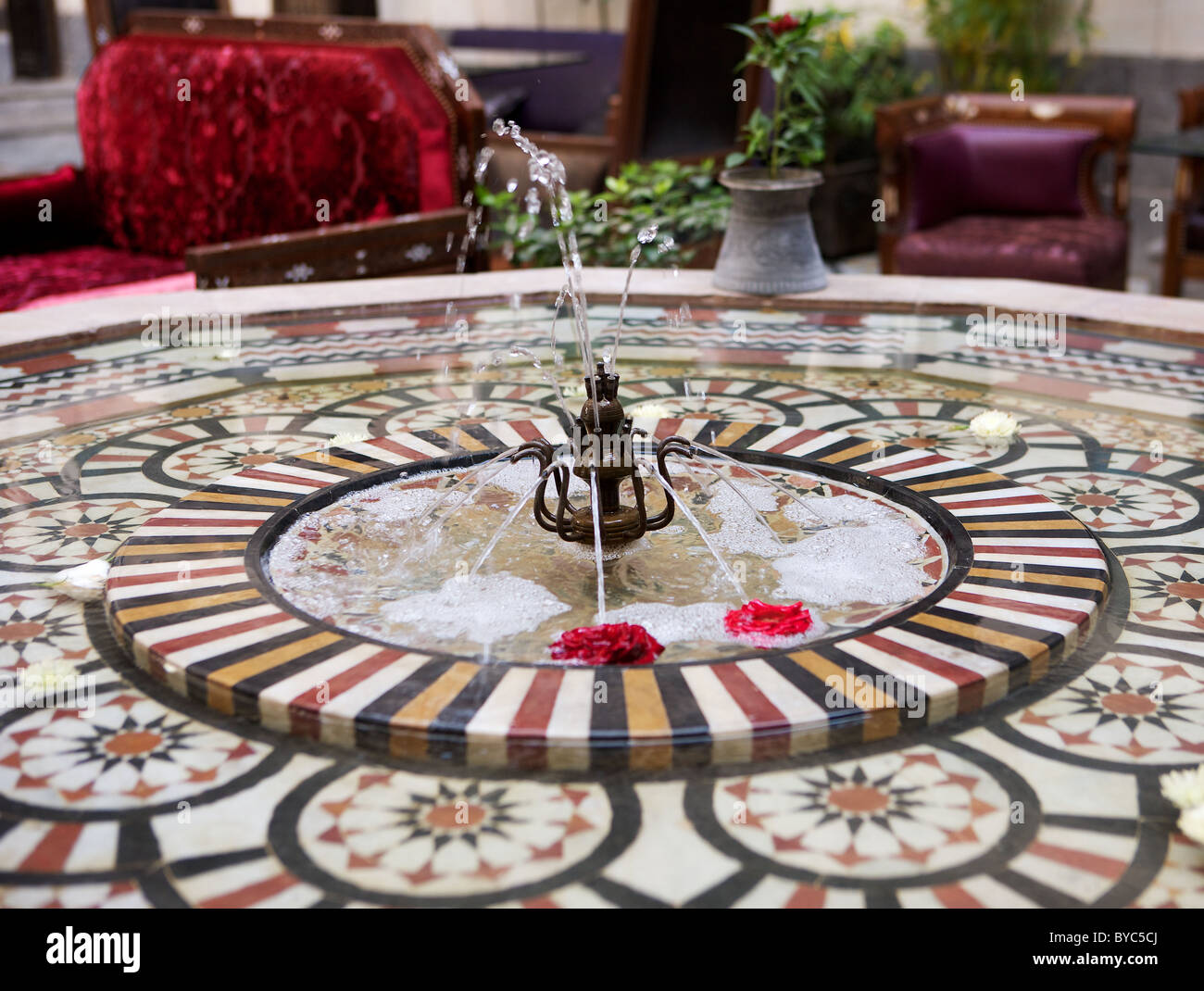 Traditional fountain in courtyard of restored Ottoman mansion in ...
