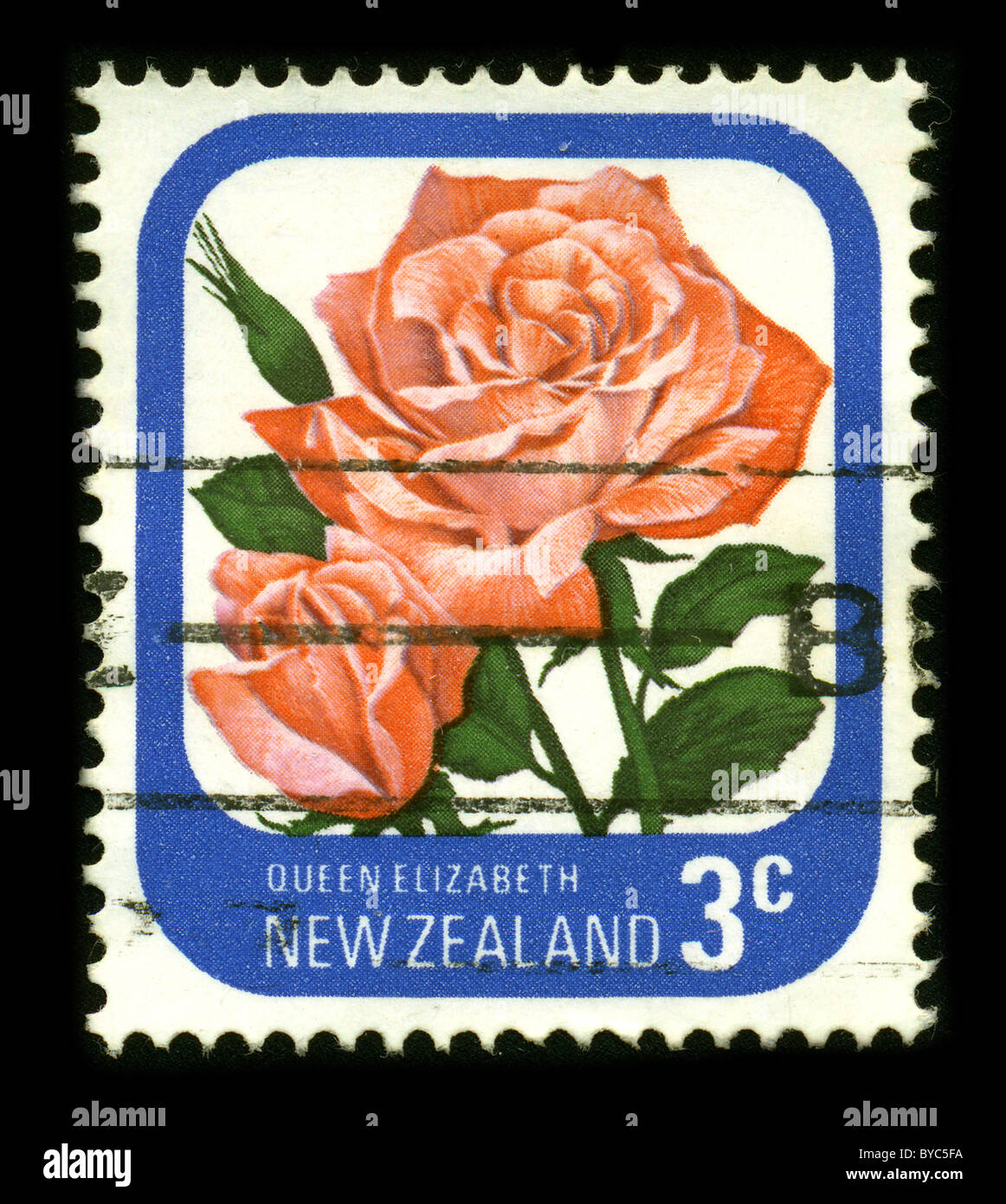 NEW ZELAND - CIRCA 1980: A stamp dedicated to the Red rose is a ...