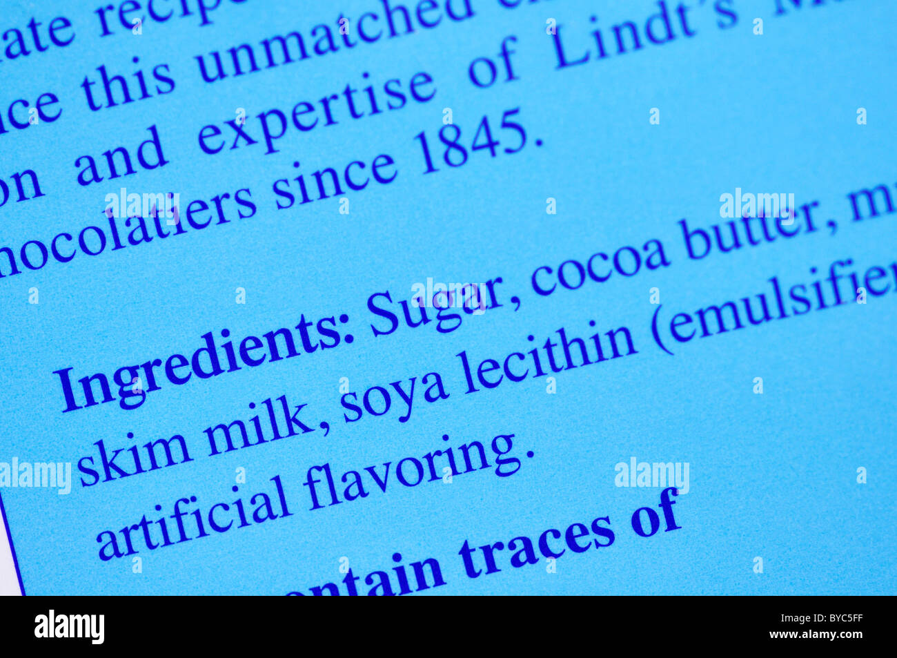List of ingredients on chocolate hi-res stock photography and images ...