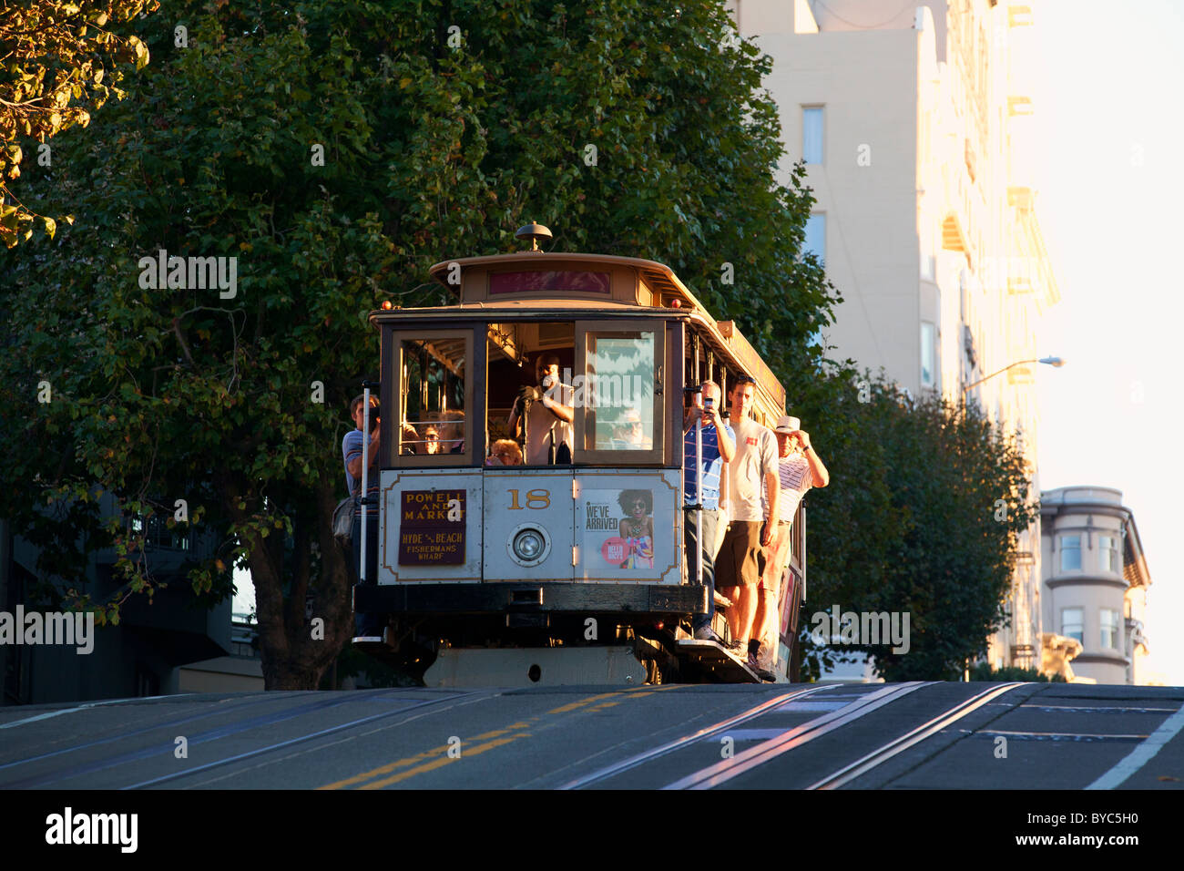 Riding the historic Powell-Hyde cable car in San Francisco, CA Stock ...