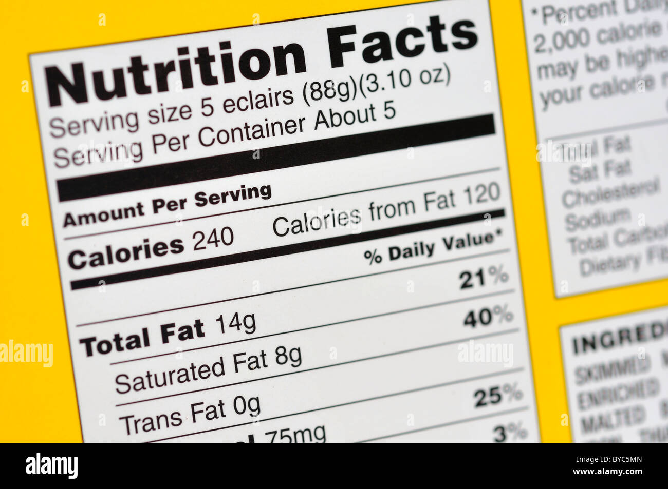 Nutrition information on food package Stock Photo - Alamy
