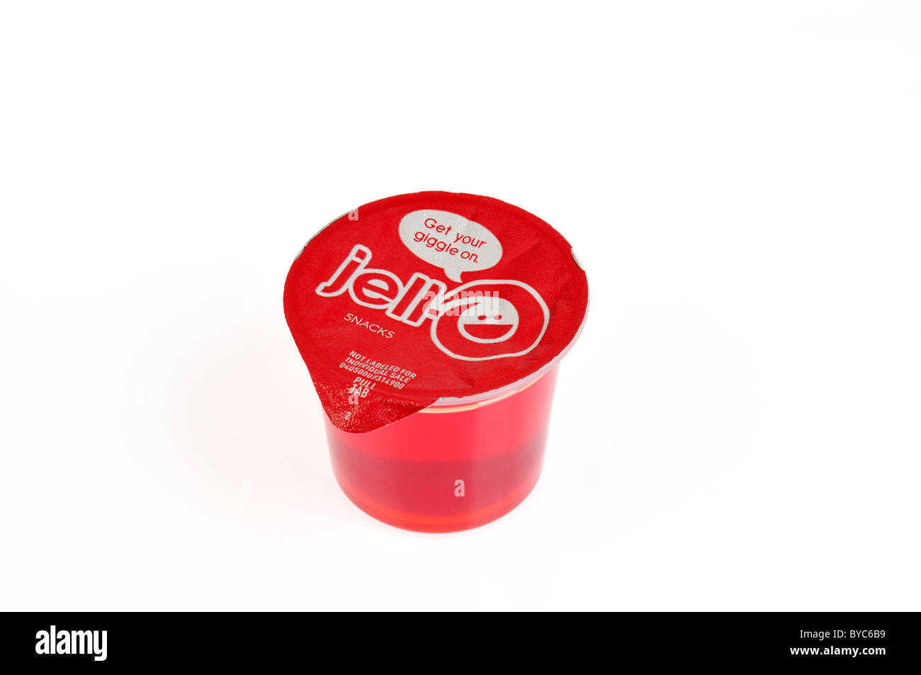 Single Jell-o pot gelatin snack dessert on white background cutout ...