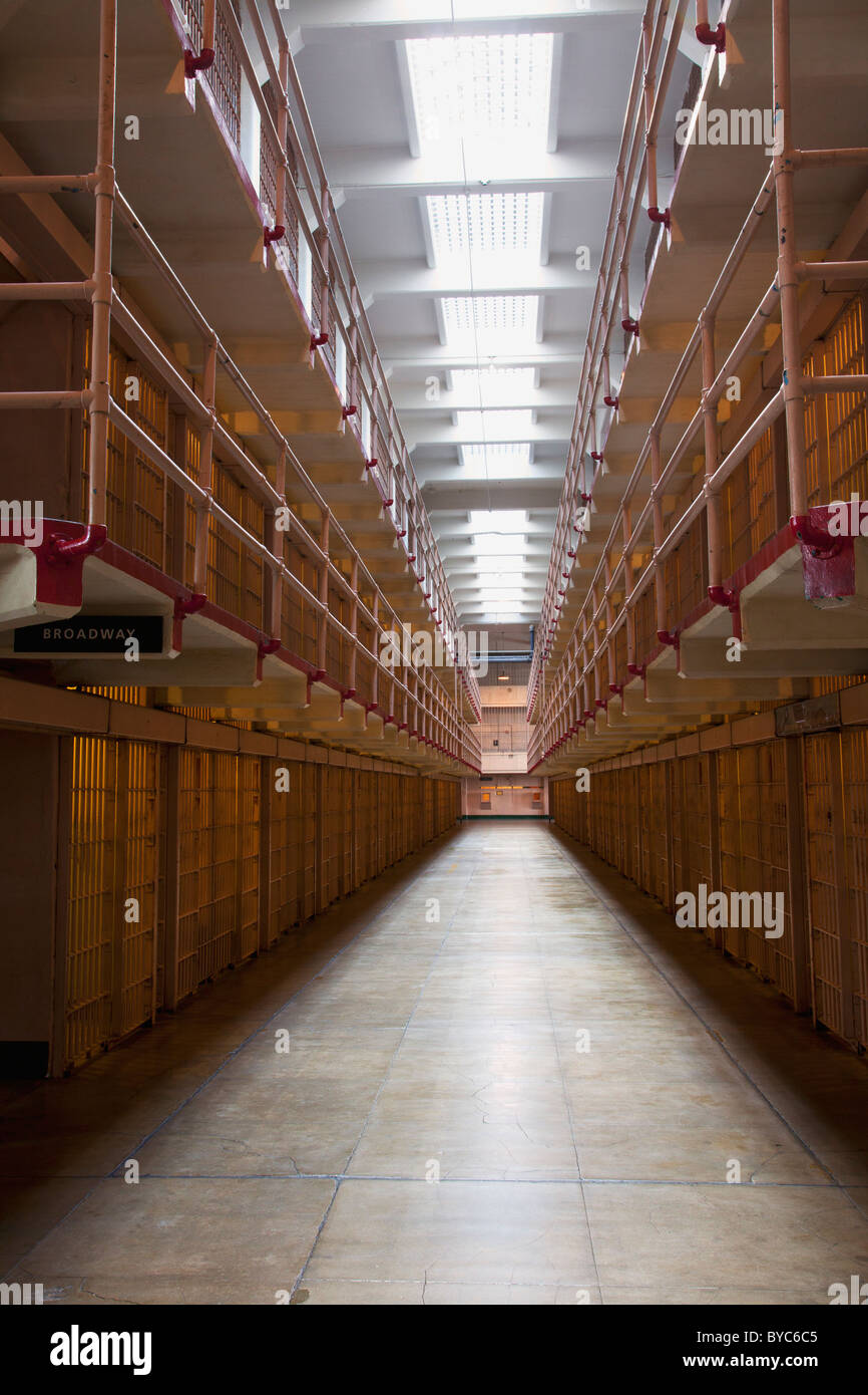 Inside Cell house at Alcatraz, Broadway C & D Block, San Francisco, CA ...