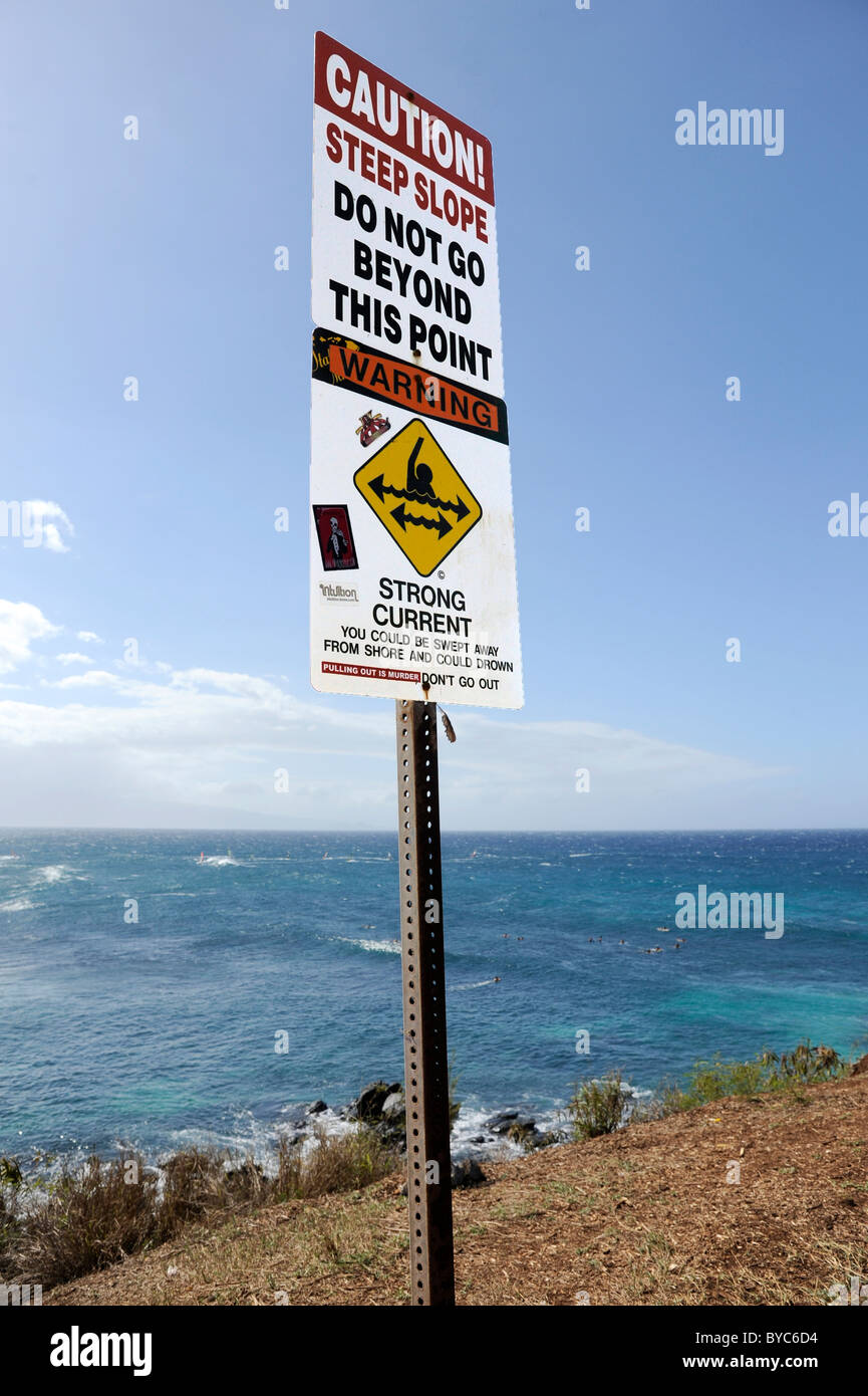 Warning Sign Kanaha Beach Maui Hawaii Pacific Ocean Stock Photo - Alamy