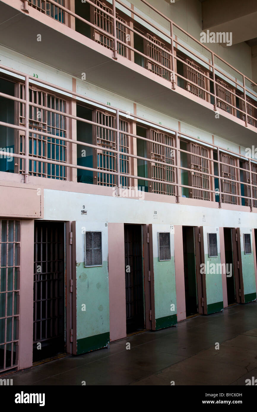 Inside cell house at Alcatraz, D Block, San Francisco, CA Stock Photo ...