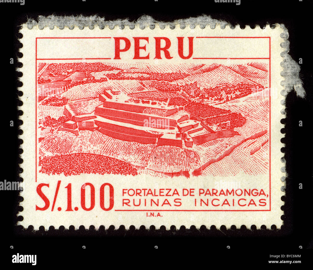 PERU-CIRCA 1980:A stamp printed in PERU shows image of the Fortress of ...