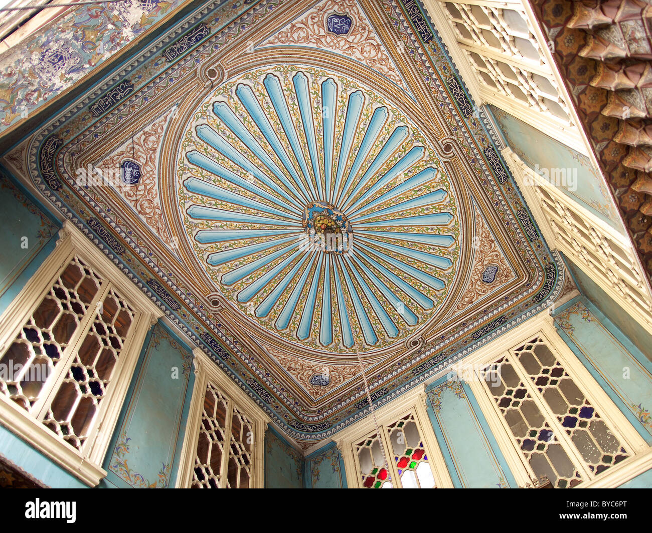 Interior detail showing painted ceiling of restored traditional ...