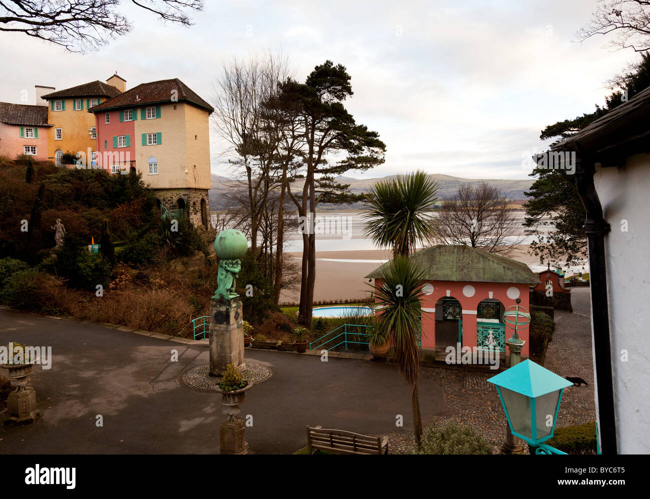 Portmerion village on the North coast of Wales in winter showing the ...