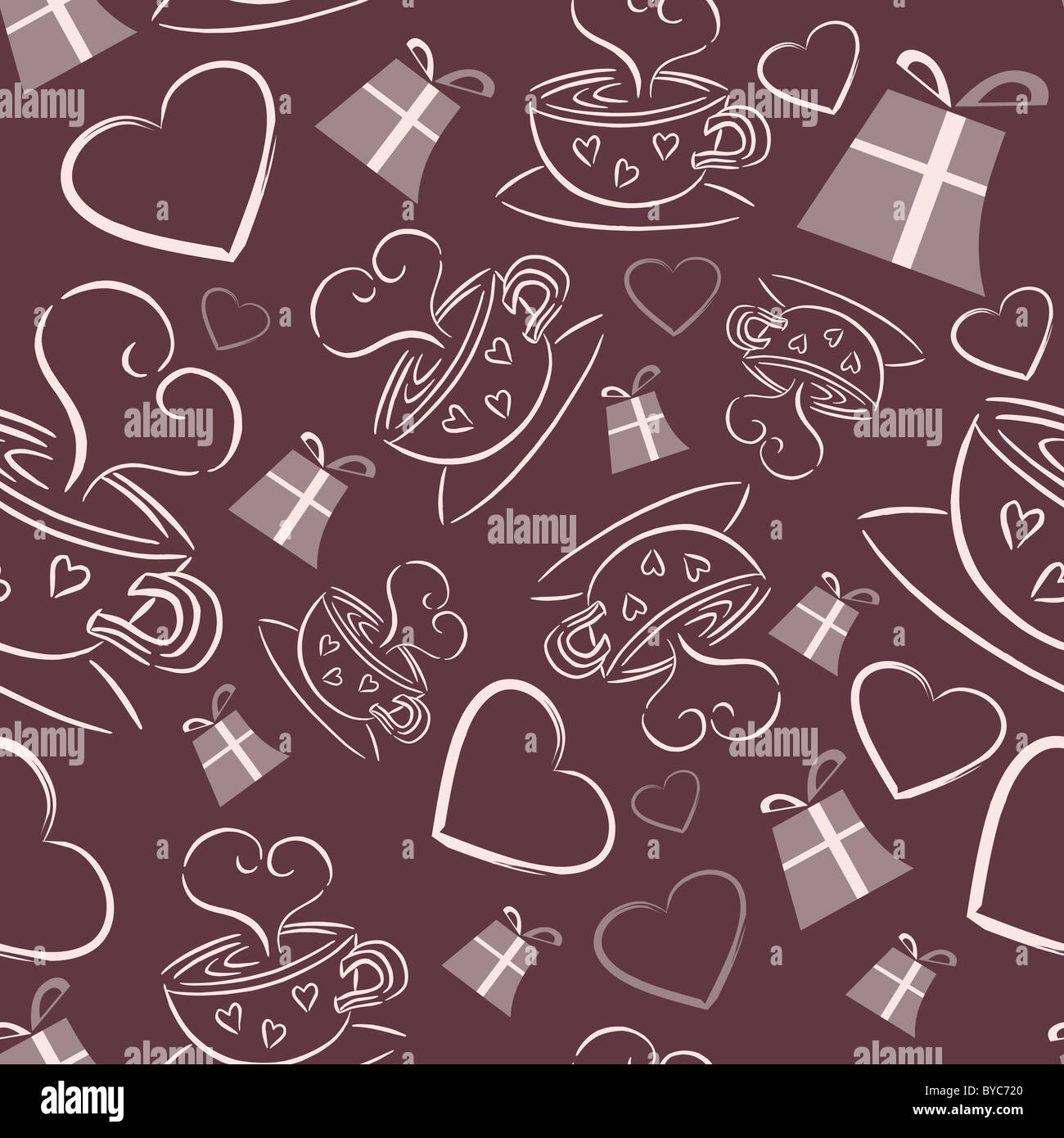 Coffee, hearts and gifts seamless pattern Stock Photo - Alamy