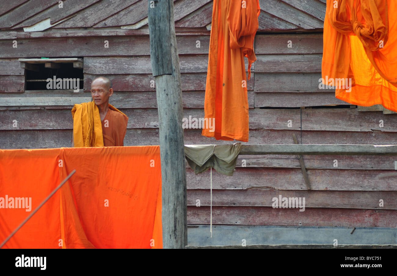 Colourful buddhist monk with washing, near Siem Reap, Cambodia Stock ...