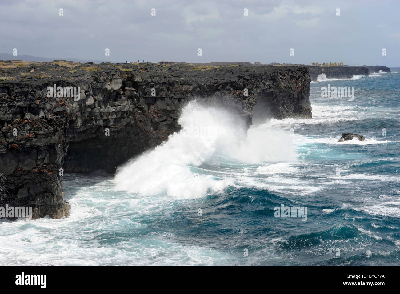 Waves pound lava shore Hawaii Volcanoes National Park Pacific Ocean ...