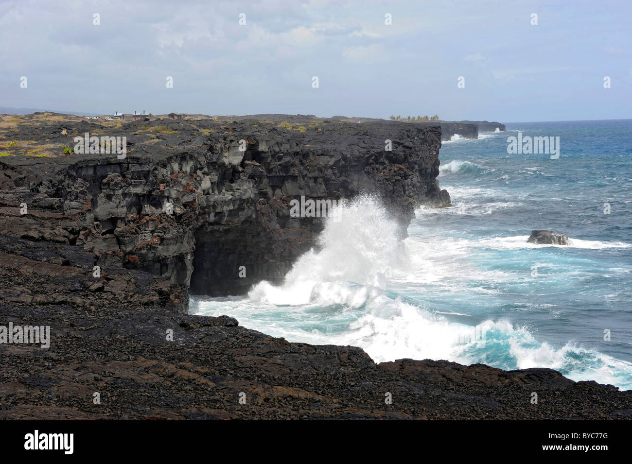 Waves pound lava shore Hawaii Volcanoes National Park Pacific Ocean ...