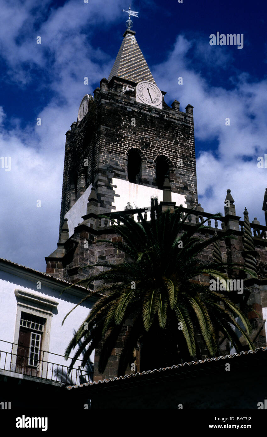 Portrait image of funchal cathedral clock tower hi-res stock ...