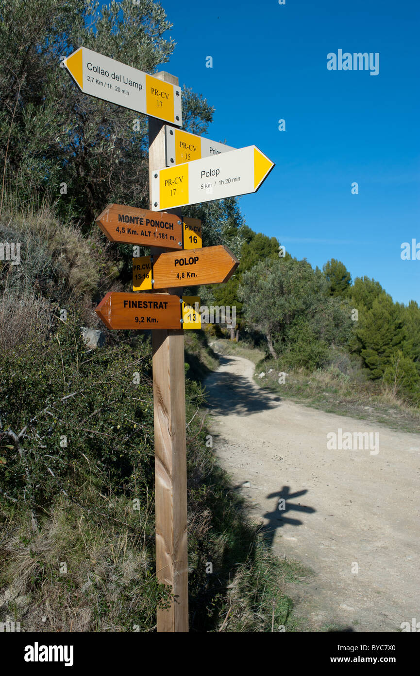 Wooden hiking trail signpost with multiple directions Stock Photo - Alamy