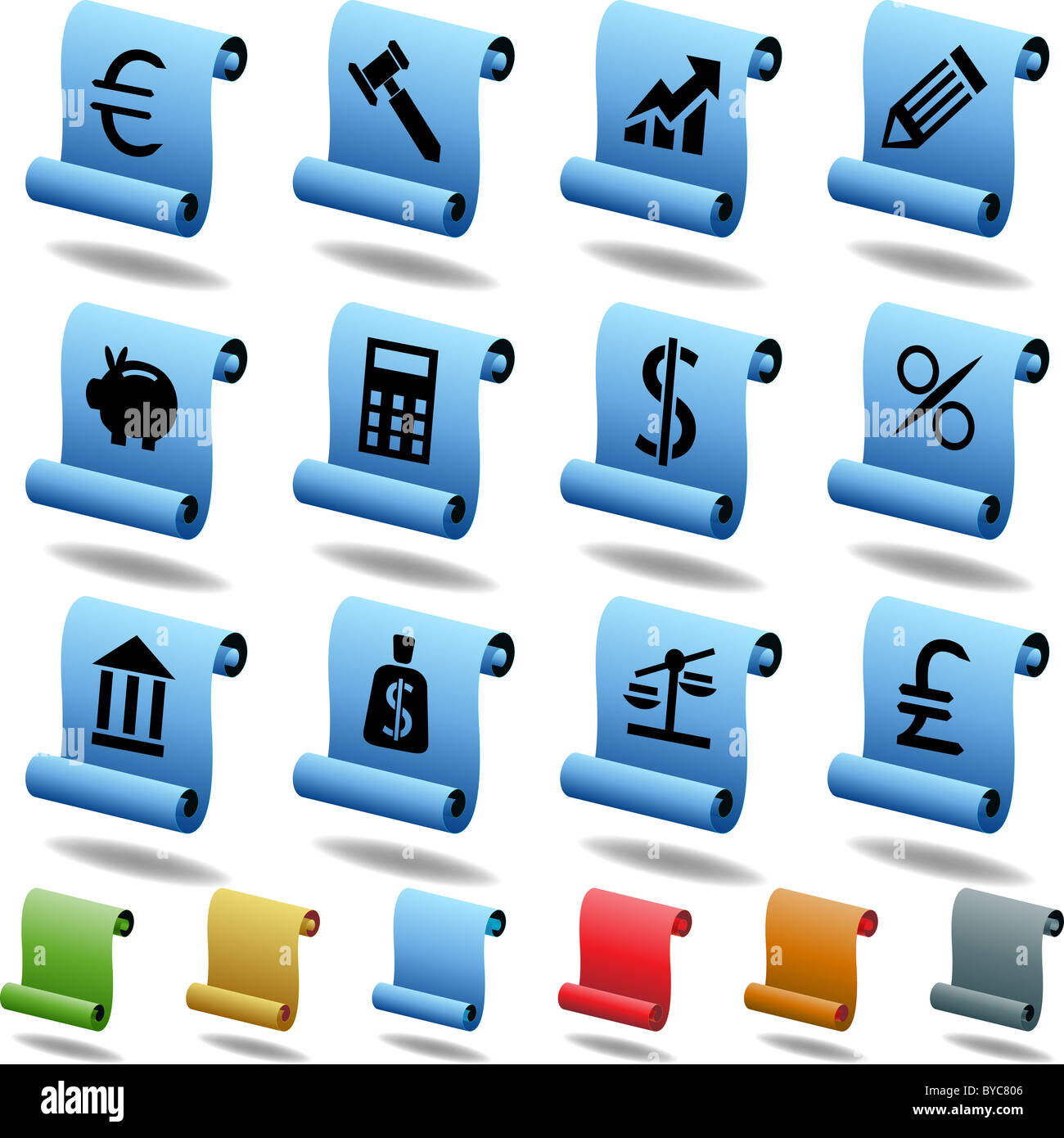 Collection of 12 3D banking themed buttons in a scroll style Stock ...