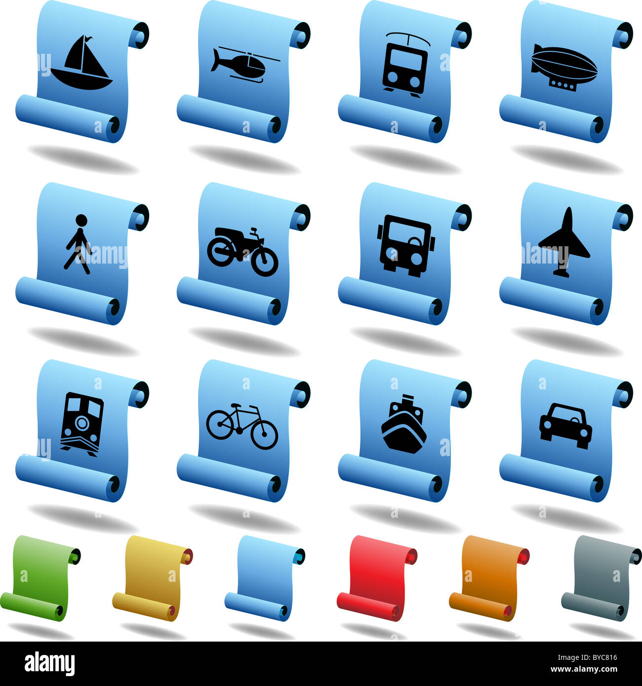 Set of 12 transportation web buttons - scroll style Stock Photo - Alamy