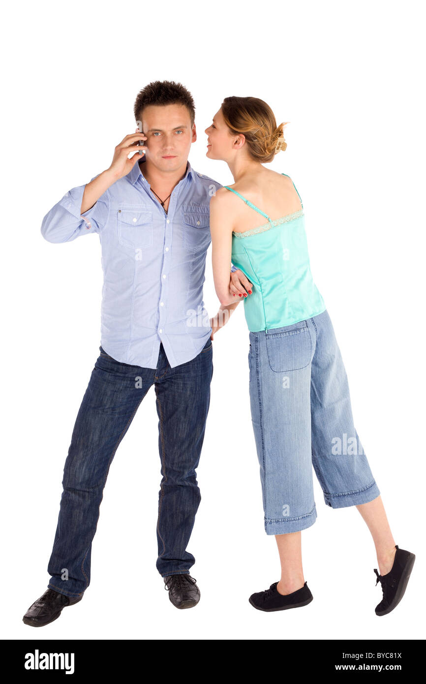 Woman talking man ear Cut Out Stock Images & Pictures - Alamy