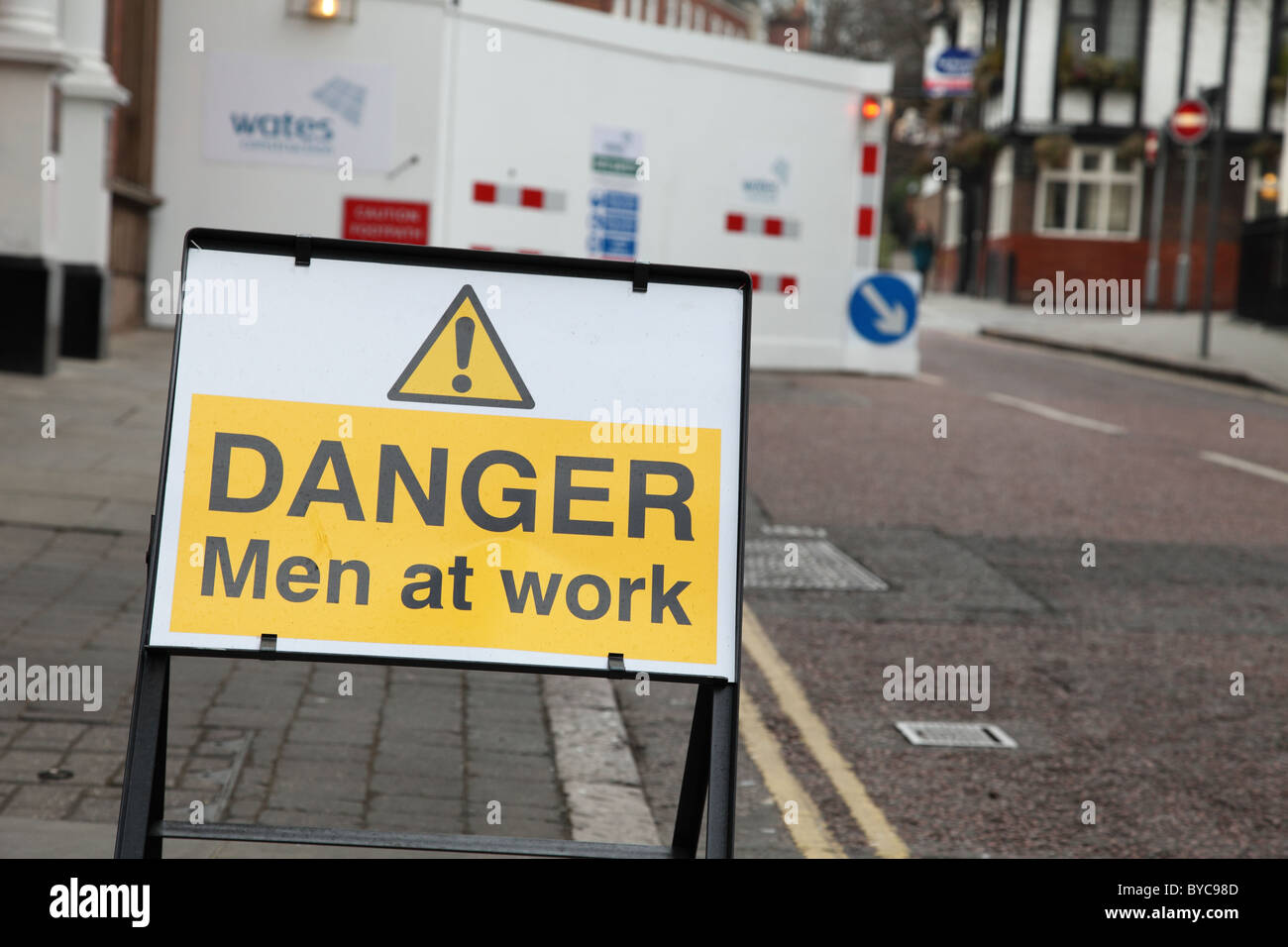 Work sign on street hi-res stock photography and images - Alamy