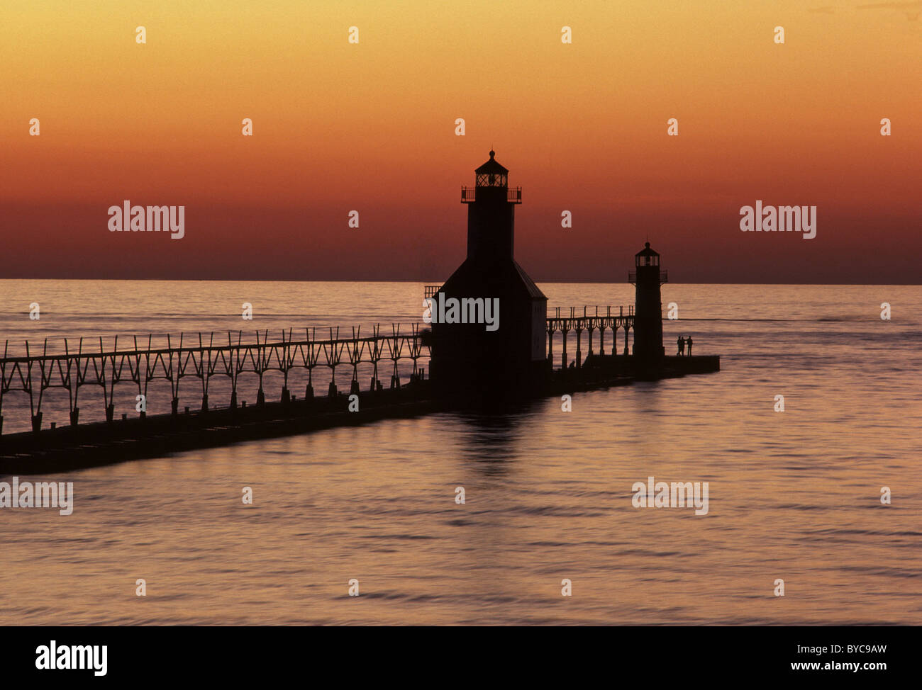 St Joseph North Pier Light; Sunset; St Joseph, Michigan; USA Stock ...