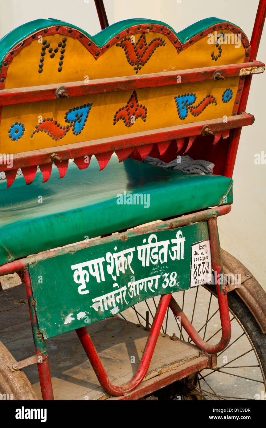 Close-up of an Indian cycle taxi on the streets of Agra in India Stock ...