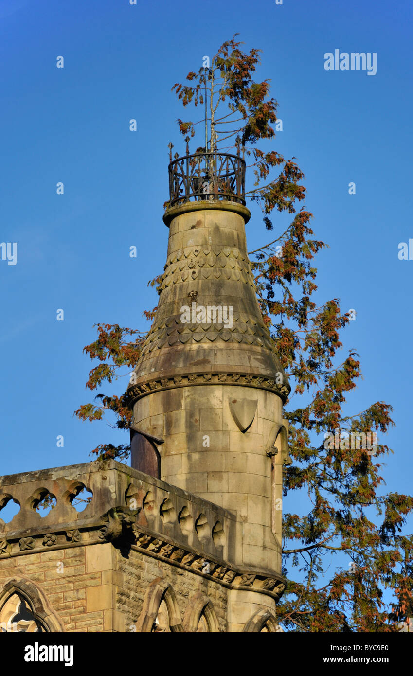 Gothic Tower and Spire. The Priory, Rayrigg Road, Windermere, Lake ...