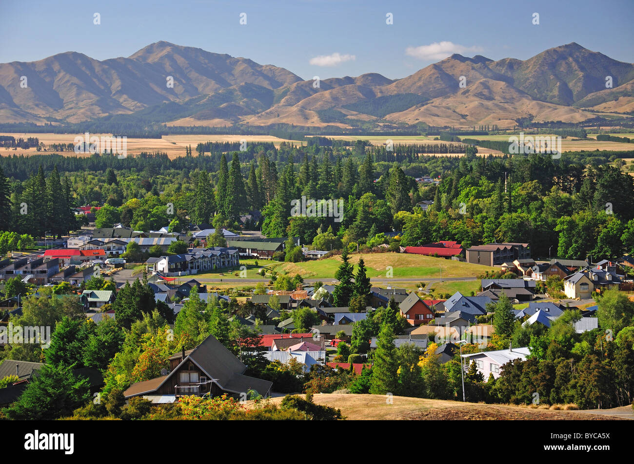 Town view from Conical Hill, Hanmer Springs, North Canterbury ...