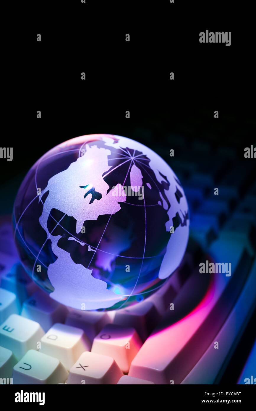 Blue Globe and Computer Keyboard for background Stock Photo - Alamy