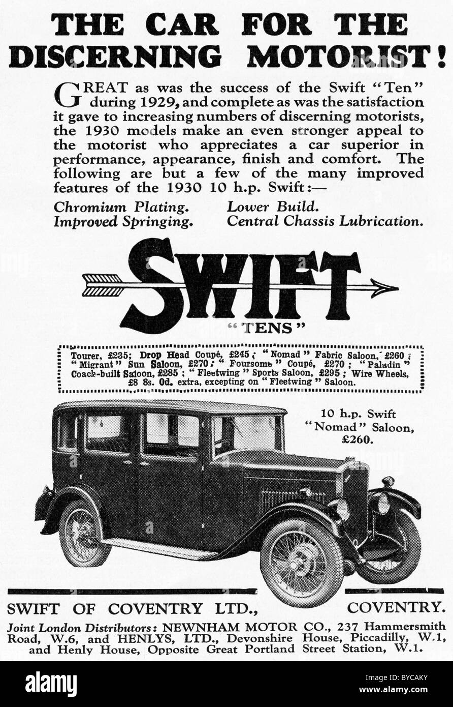 Original1920s advertisement for the SWIFT Motor Car Company of Coventry ...