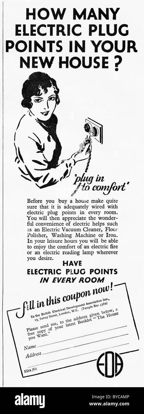 1920s advertisement in women's magazine for electric plug points in ...