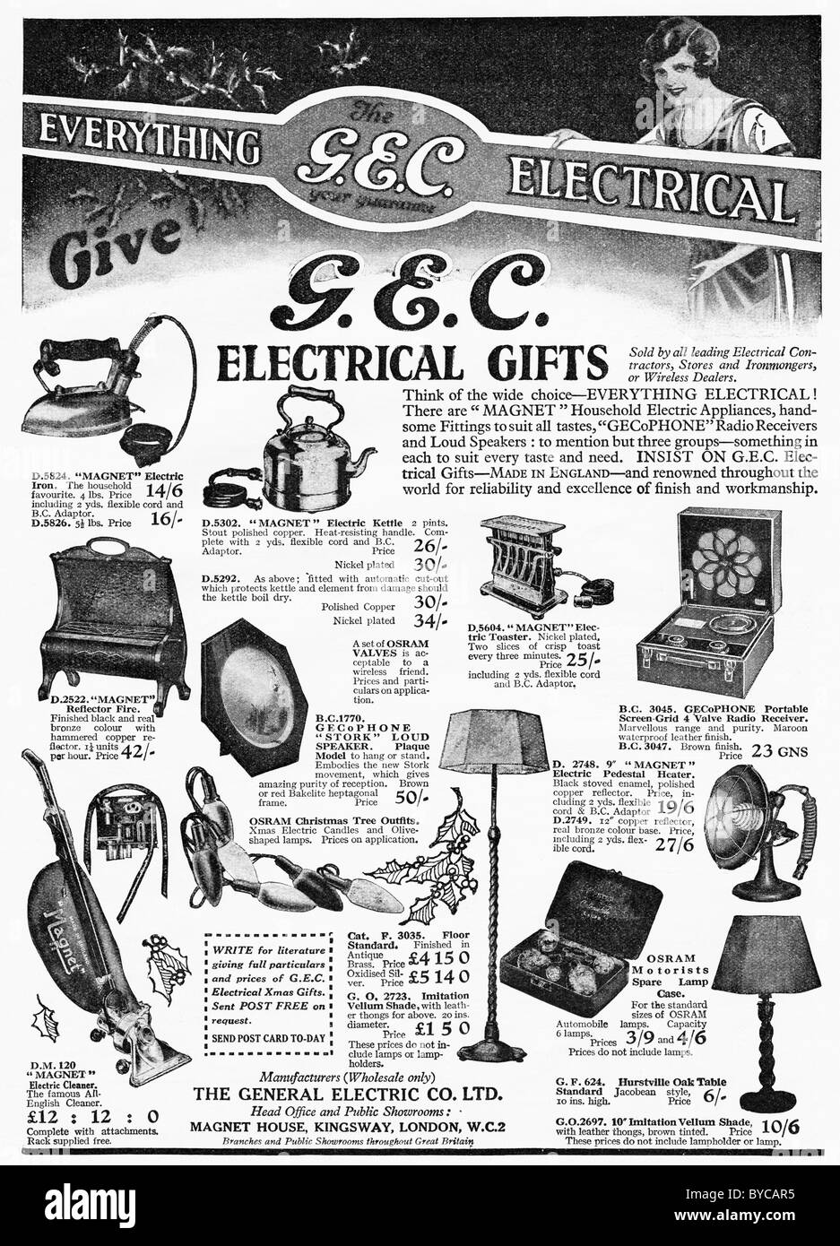 Original 1920s full page of advertisements in women's magazine for G.E ...