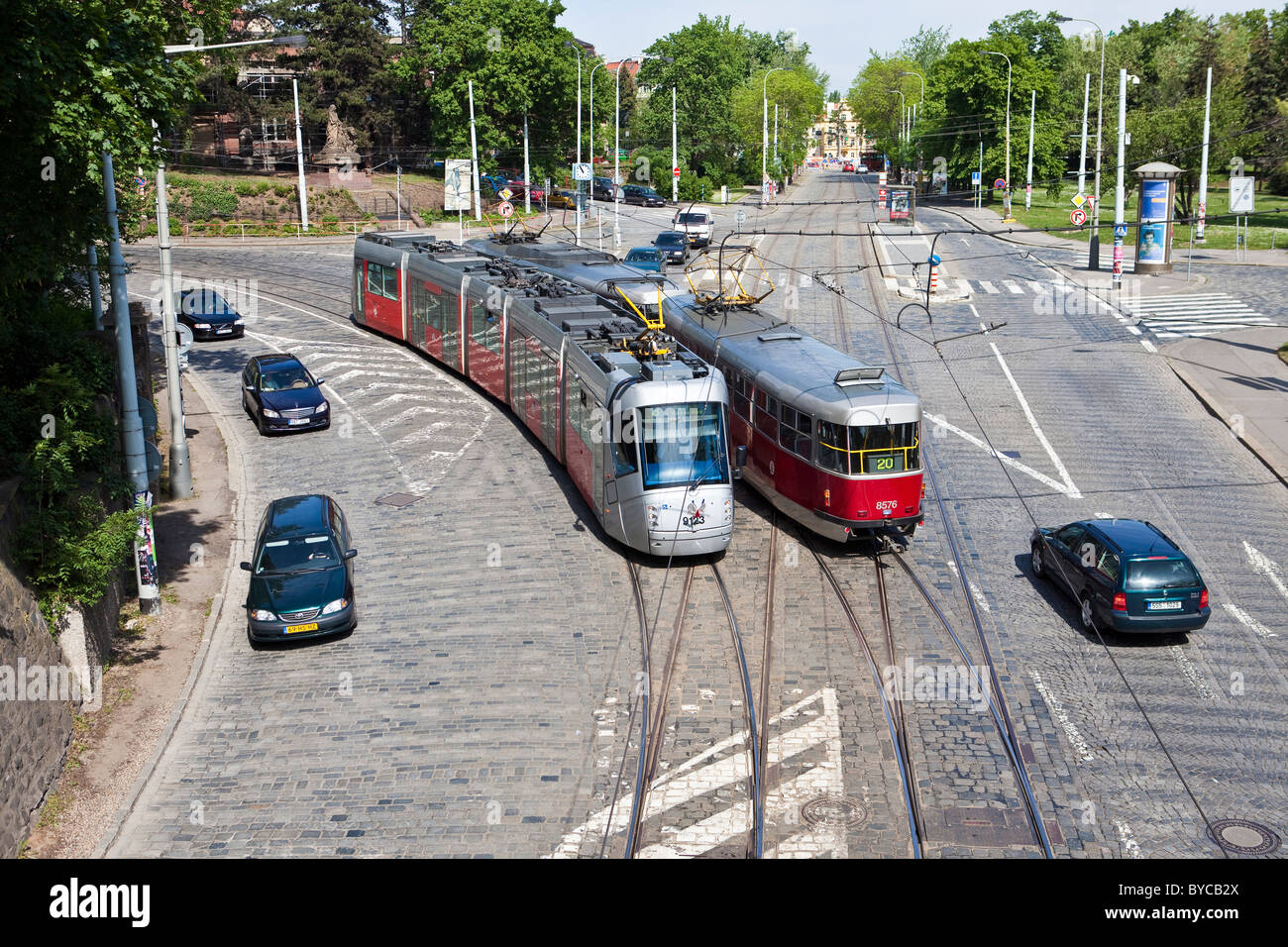 Tramcar on street in Prague Stock Photo - Alamy