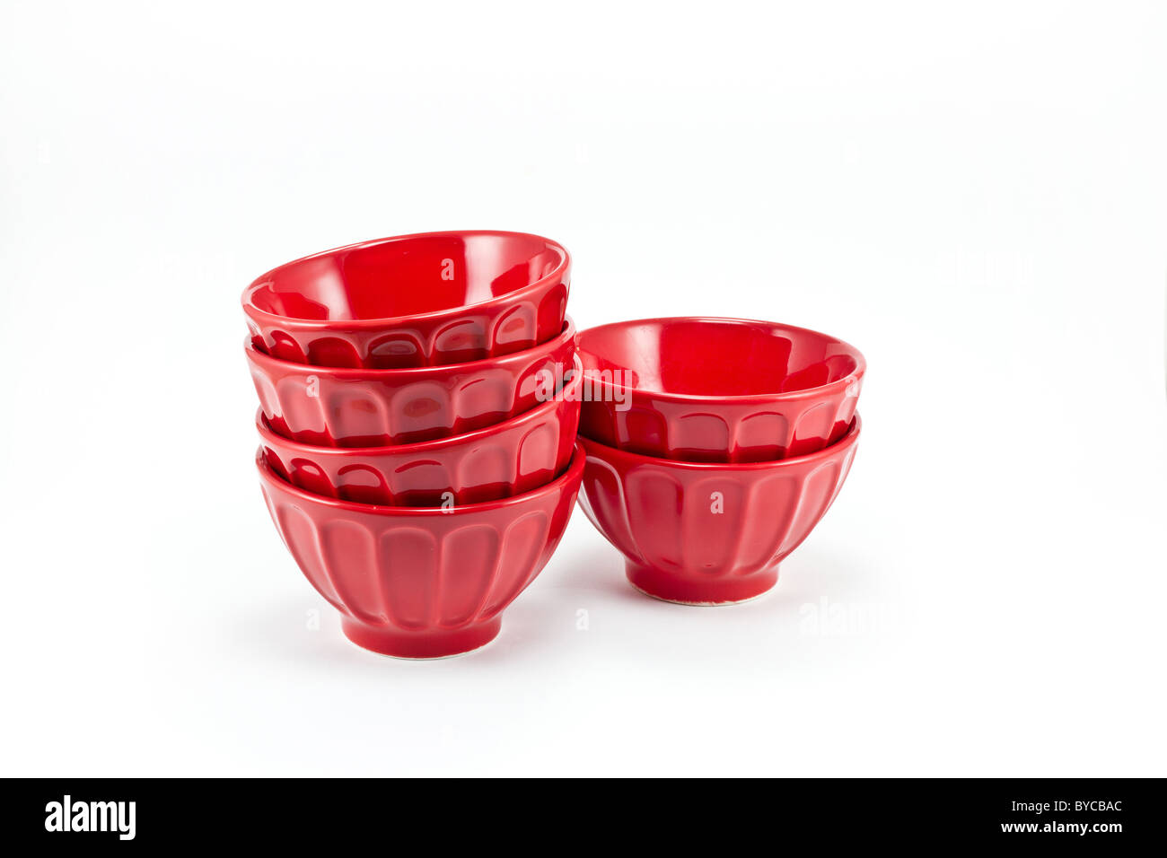 Red porcelain bowls isolated on white background Stock Photo - Alamy