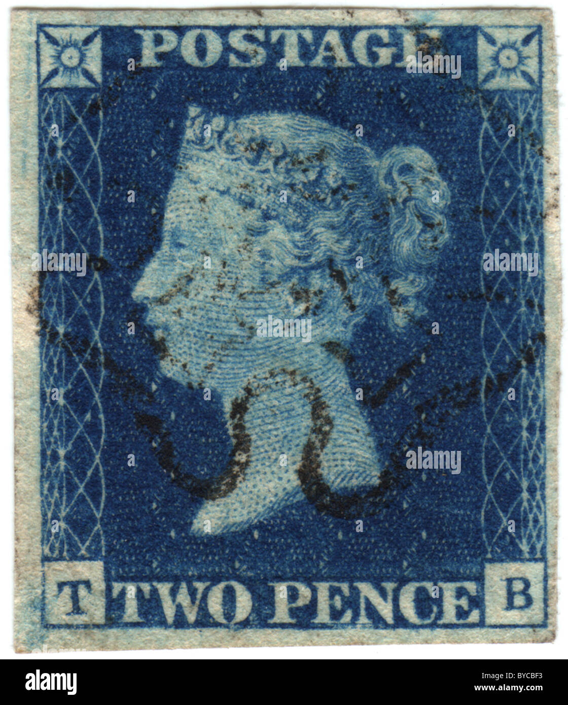 2d Blue postage stamp from 1840 Stock Photo - Alamy